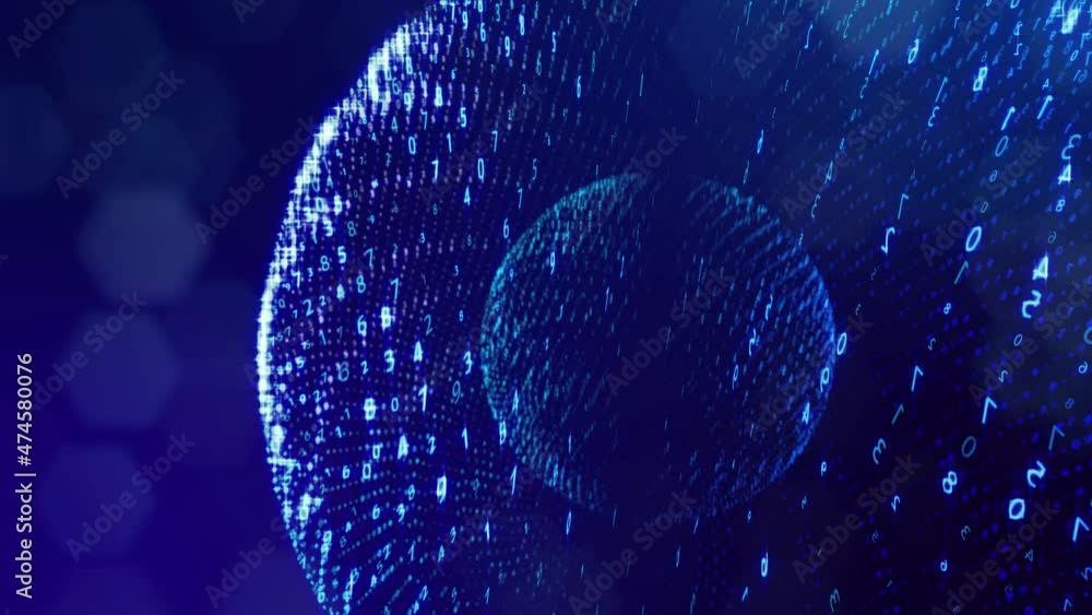 3d loop background, concept of digital data processing, calculation and visualization of ...