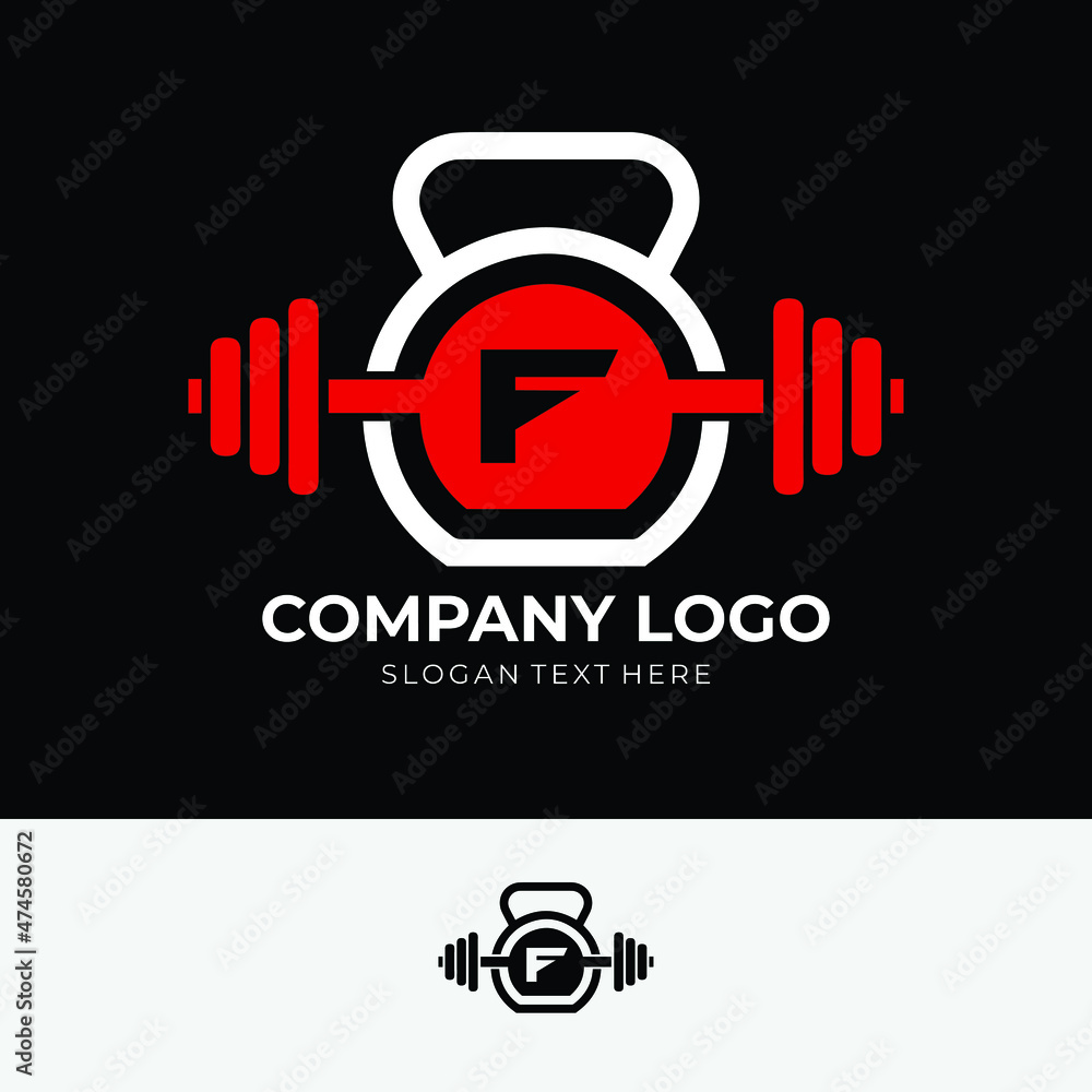 Letter F Logo With barbell and kettlebell | Fitness Gym Logo | Vector ...