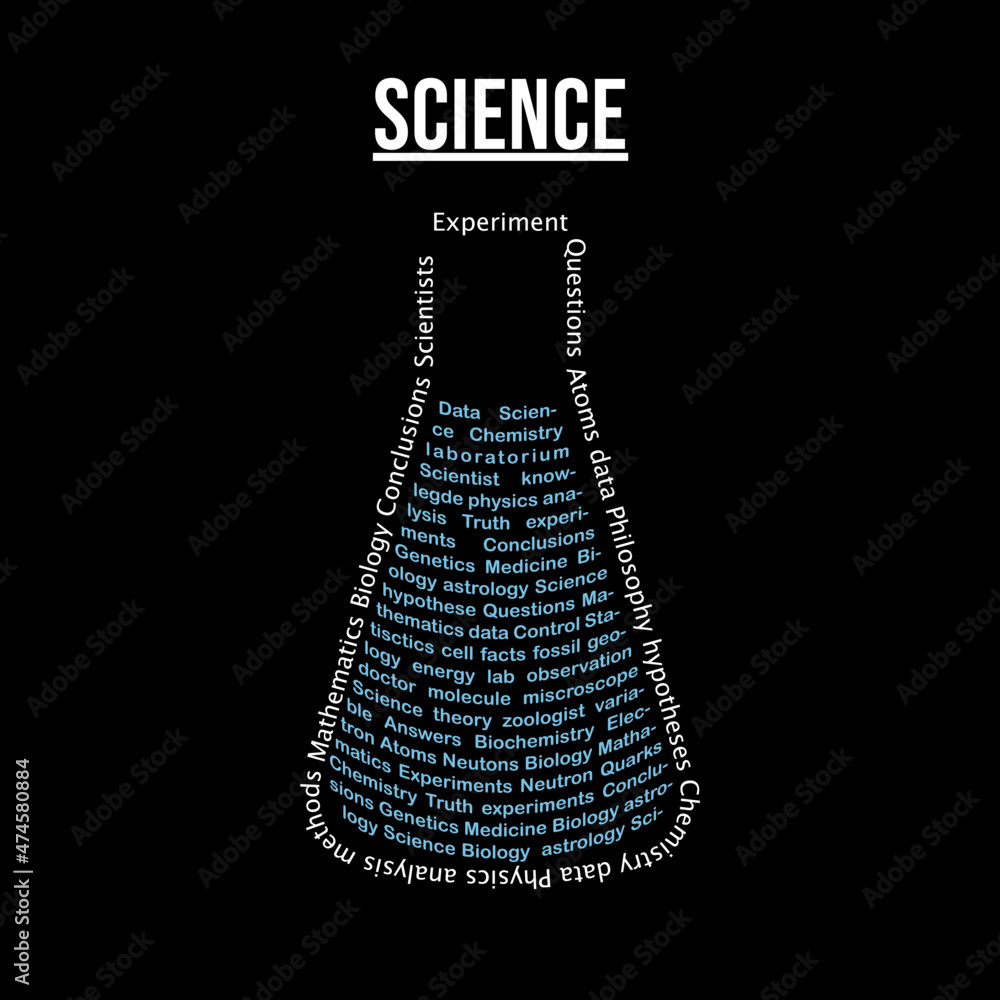 Vector illustration of scientific beaker using science related words ...