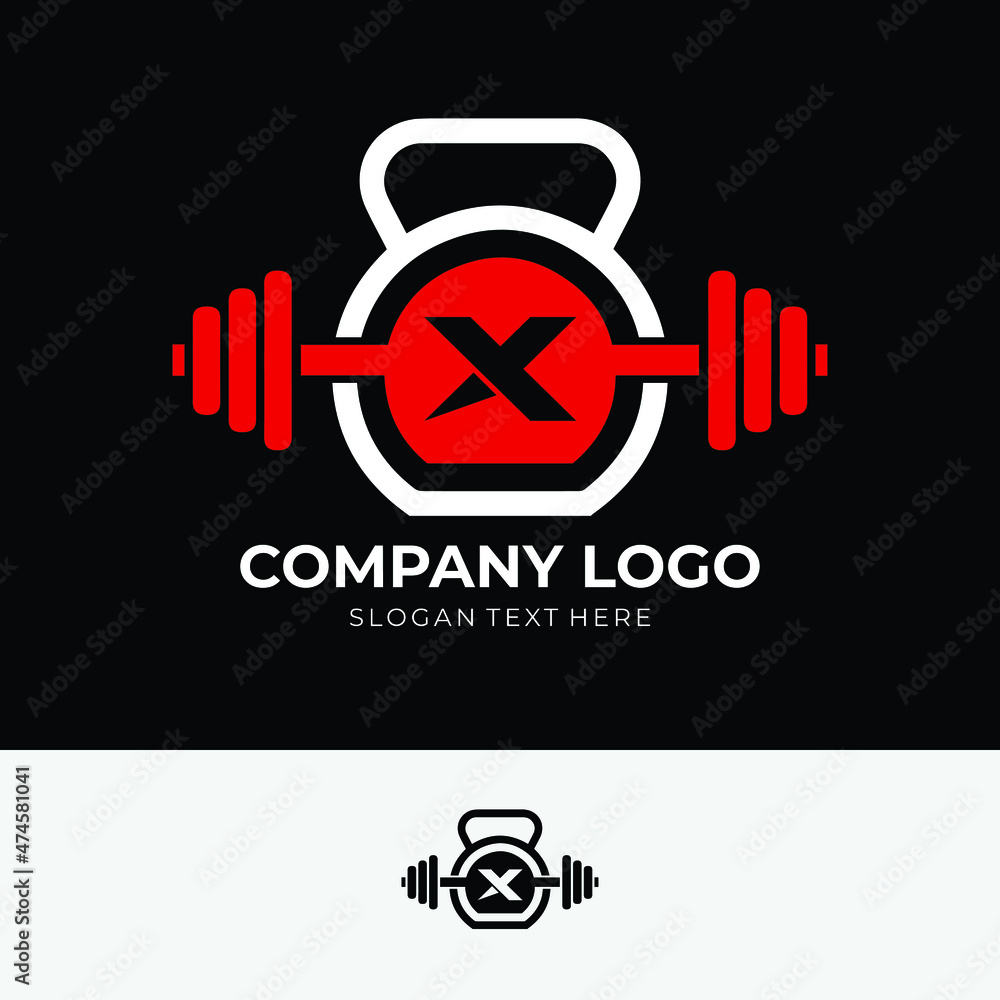 Letter X Logo With barbell and kettlebell | Fitness Gym Logo | Vector ...