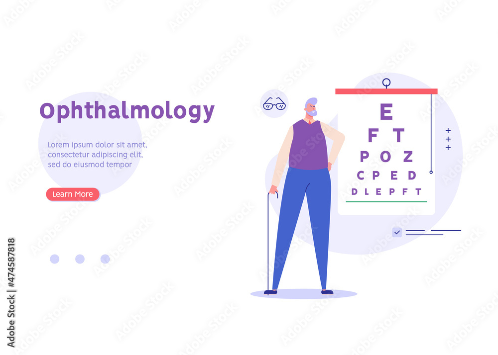 Senior checks vision. Concept of ophthalmology, choosing eyeglasses ...
