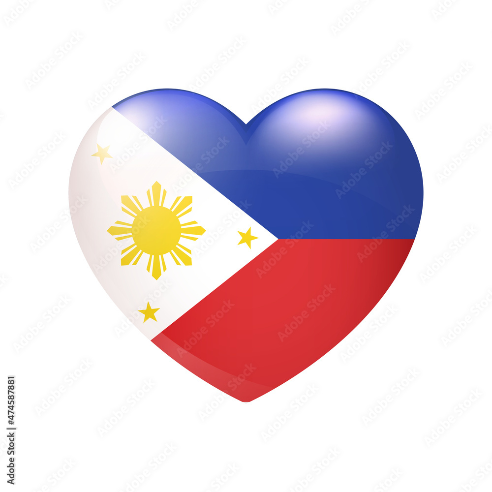 National flag of the Philippines in heart. Vector emblem icon. Country ...