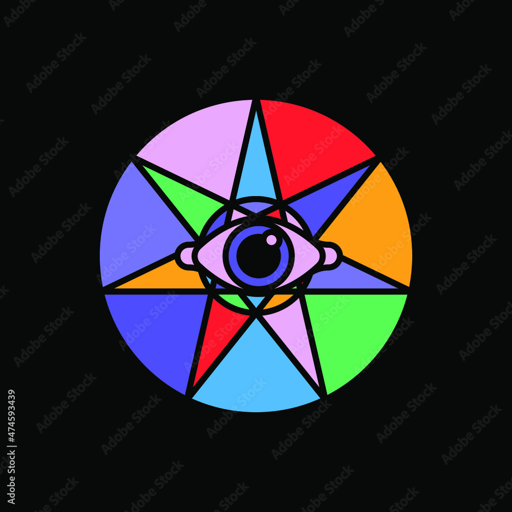 Colorful vector illustration of a heptagram or septogram, a seven-point ...