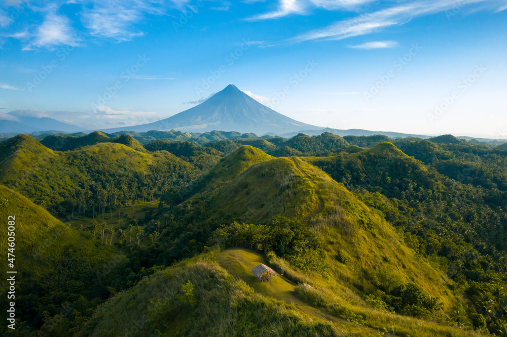 scenic aerial view of Camalig Albay hills and mount Mayon in bicol ...