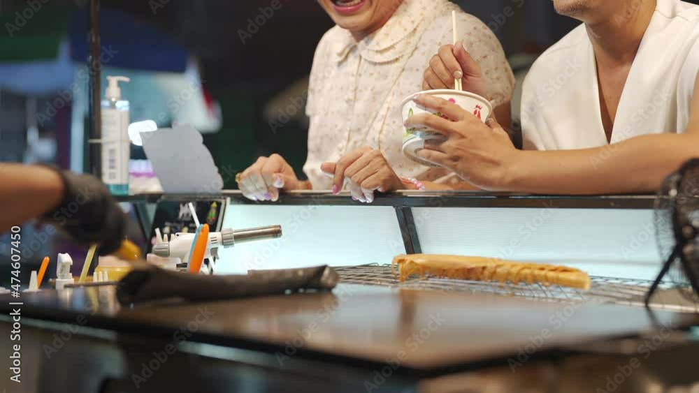 Portrait of Asian lgbtq guy friend in woman clothes meeting together in ...