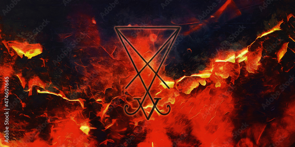 Sigil of Lucifer on a fiery background. Mystical symbol. Religion and ...