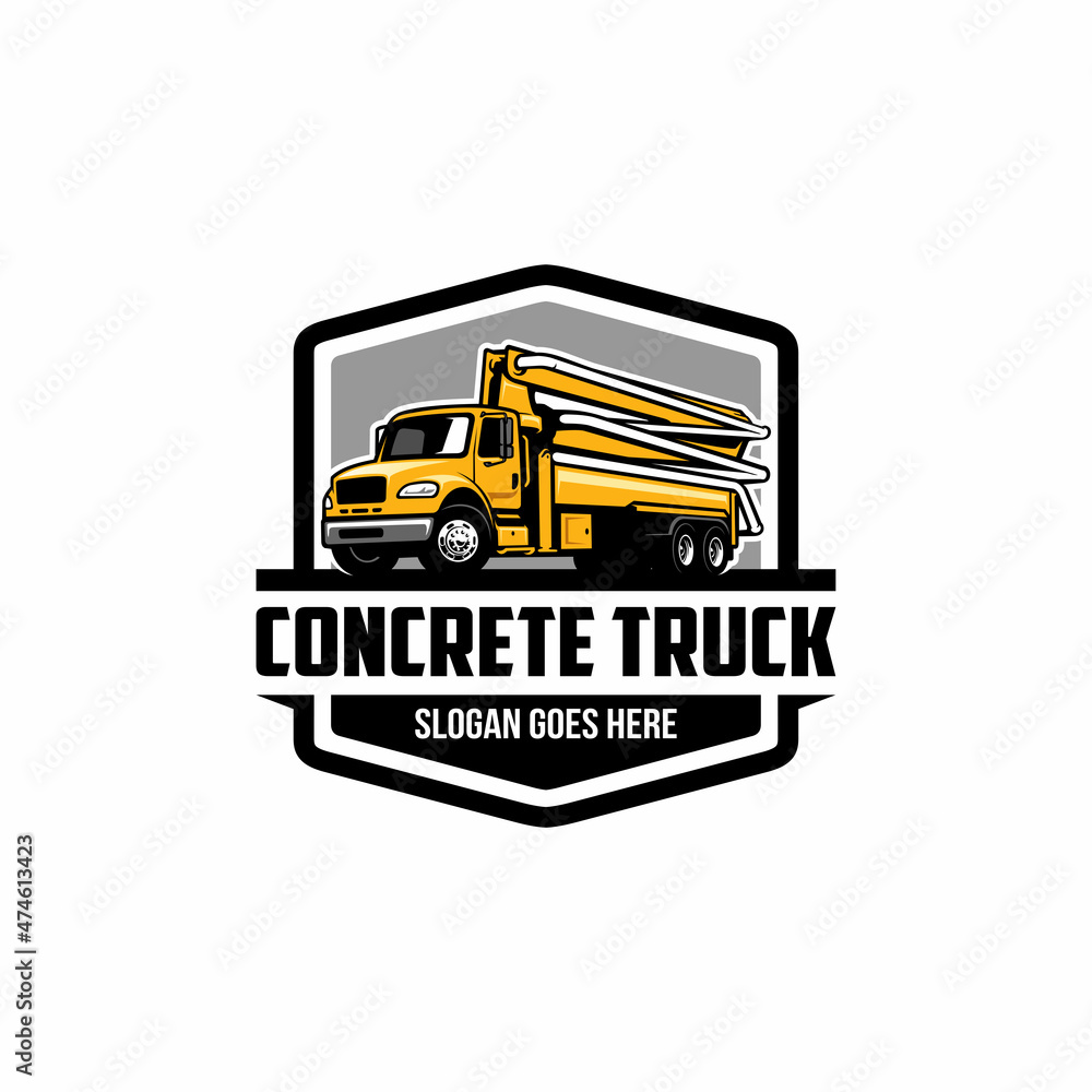 concrete pump truck, construction vehicle illustration logo vector ...
