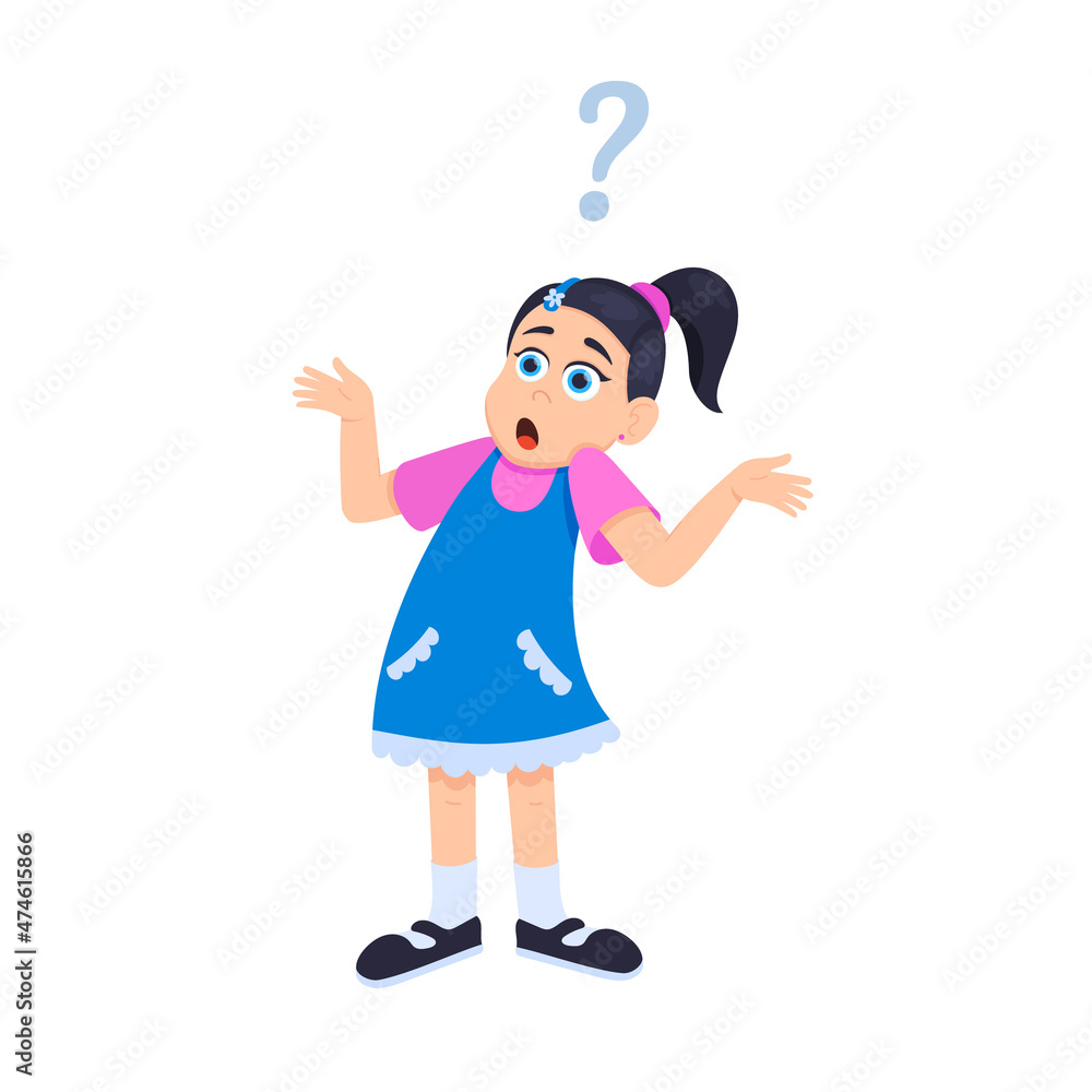Little doubt girl kid asking question flat style design vector ...