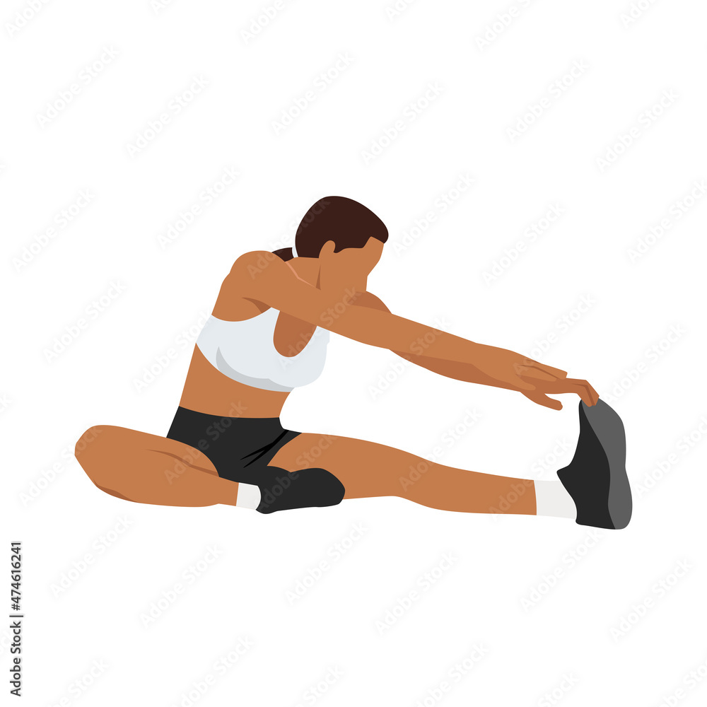 Woman doing Hamstring stretch exercise. Flat vector illustration ...