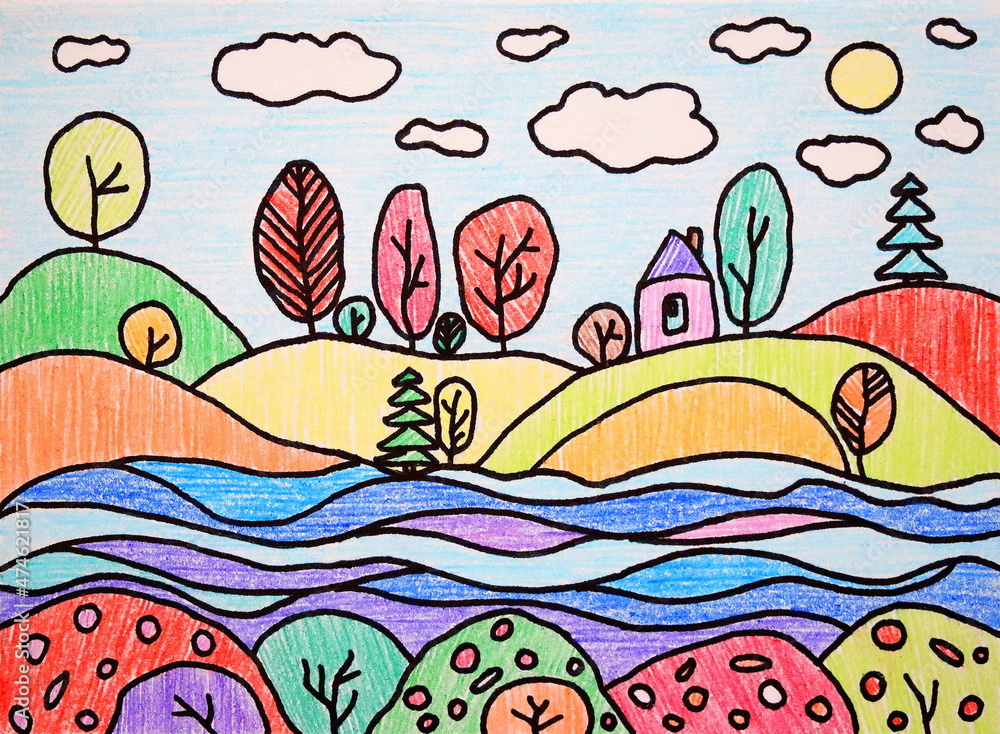 Simple Landscape Drawing For Kids
