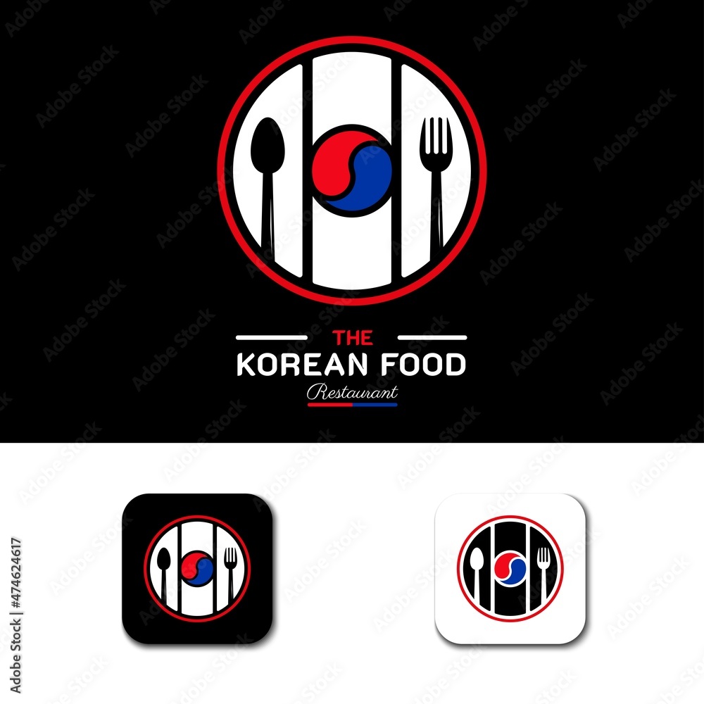Korean Food Restaurant Logo. South Korea flag symbol with Spoon and ...