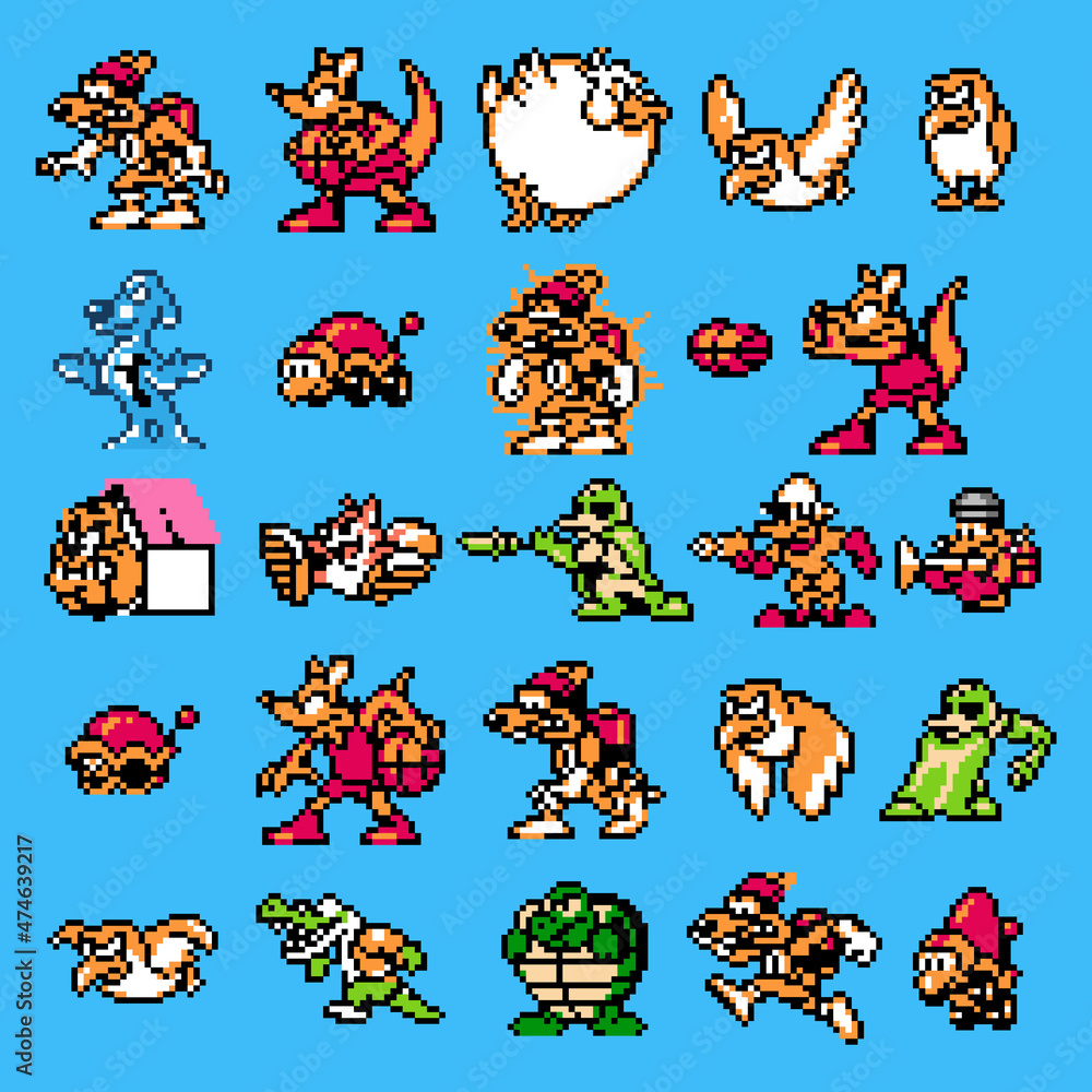 Set of enemies characters from 8-bit Darkwing Duck classic video game ...