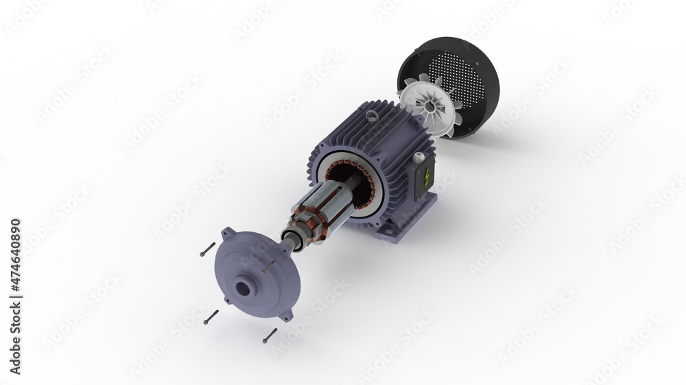 Electric motor exploded view presentation, 3D illustration Stock ...