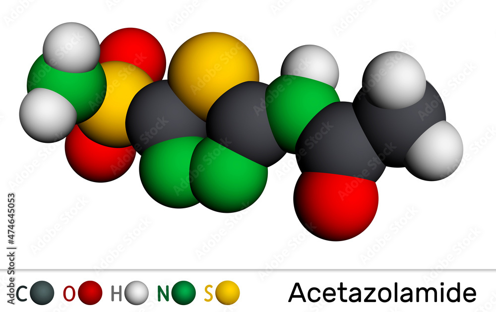 Acetazolamide molecule. It is carbonic anhydrase inhibitor used to ...