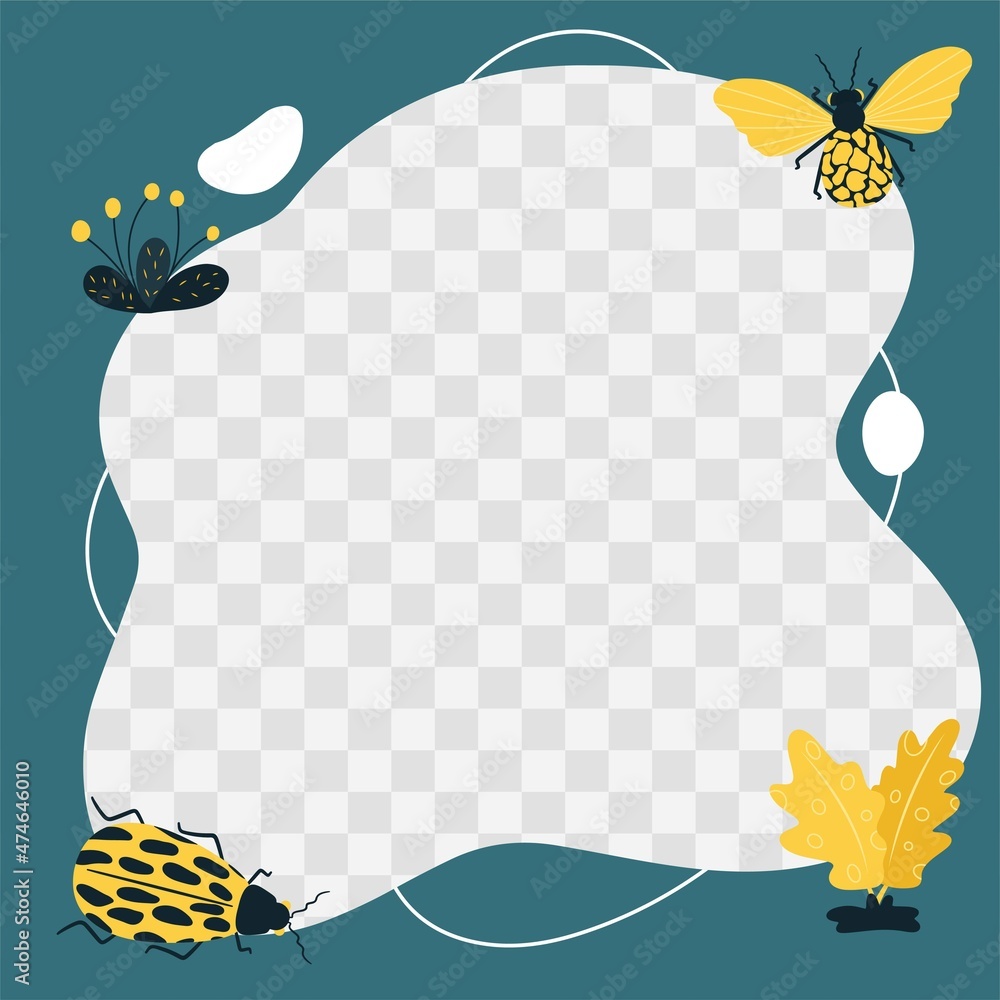 Insects, butterflies, beetles, flowers. Vector frame in the form of a ...