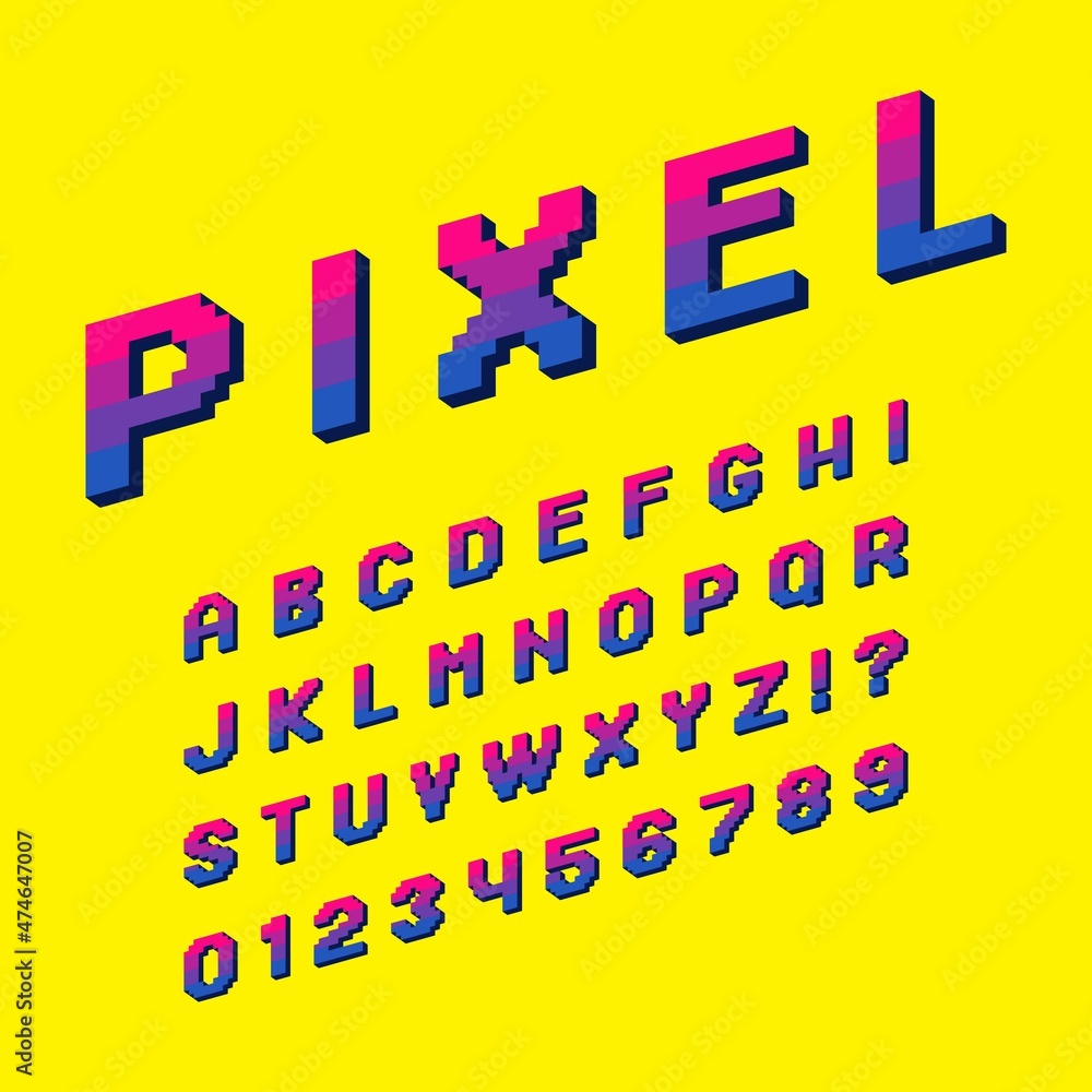 Pixel alphabet font letters and numbers set video computer game in ...