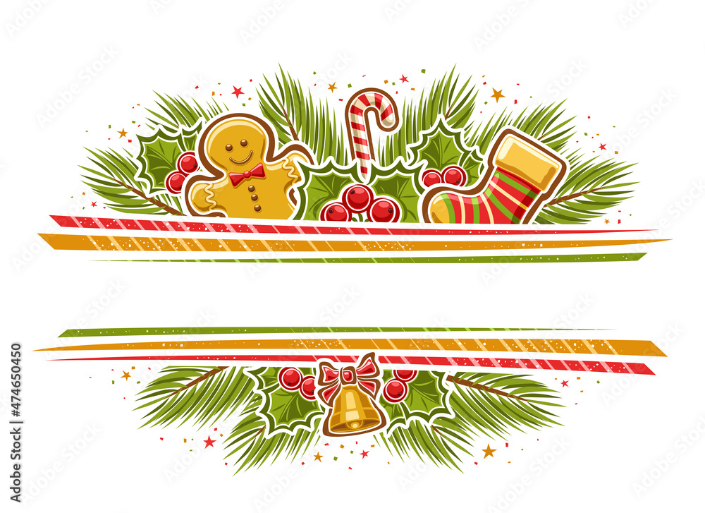 Vector Christmas border with copy space, horizontal template with ...
