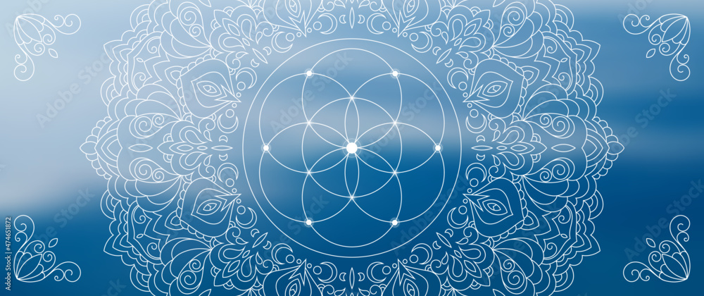 Sacred geometry zentangle inspired design template with oriental tribal ...