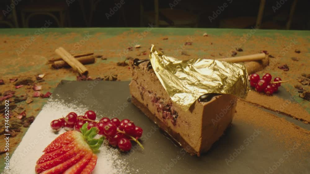 Chief cooker put 24 karat gold flake on brownie cake . Beautiful ...