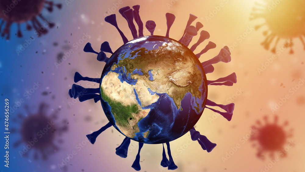 Omicron COVID-19 background. Coronavirus infection next to volumetric ...