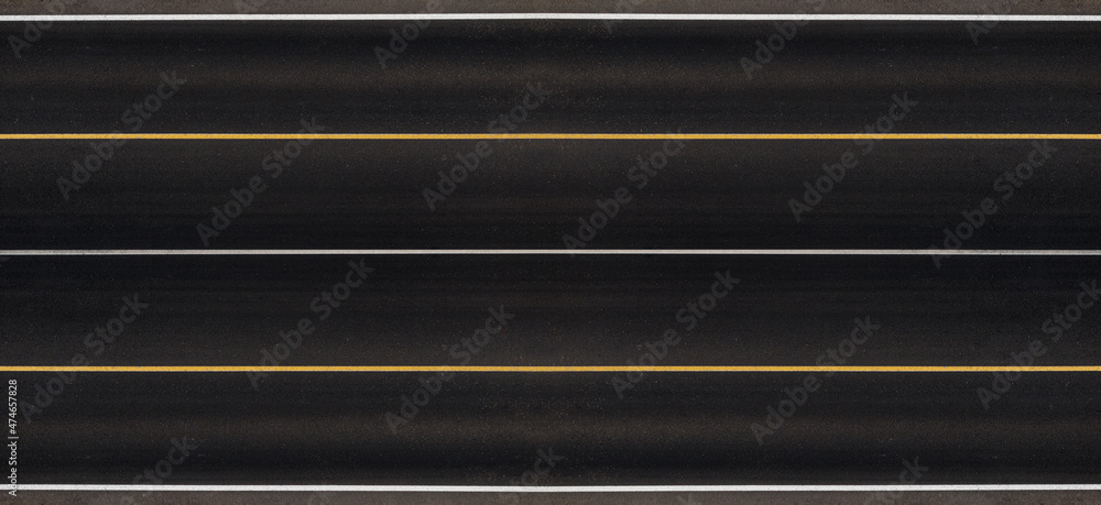 Texture of new asphalt bitumen track surface with yellow and white ...