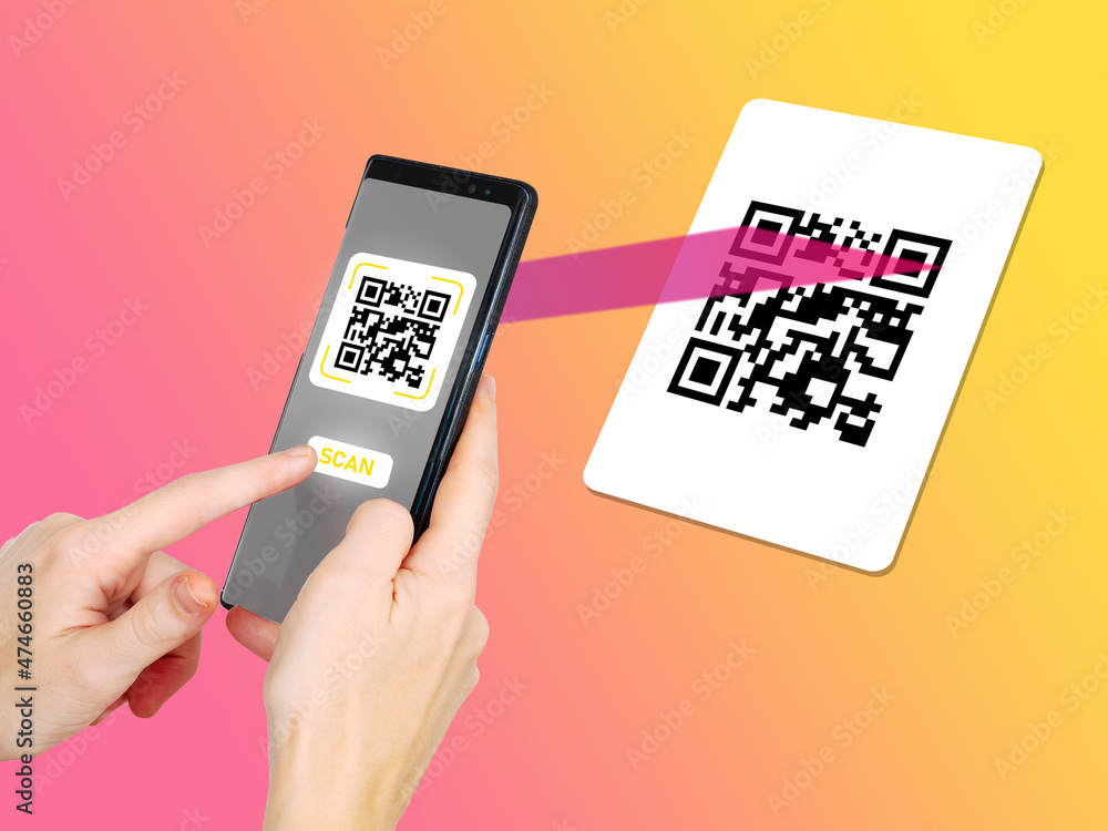Scanning QR code with smartphone. Mobile phone scan qr code. Qr code ...