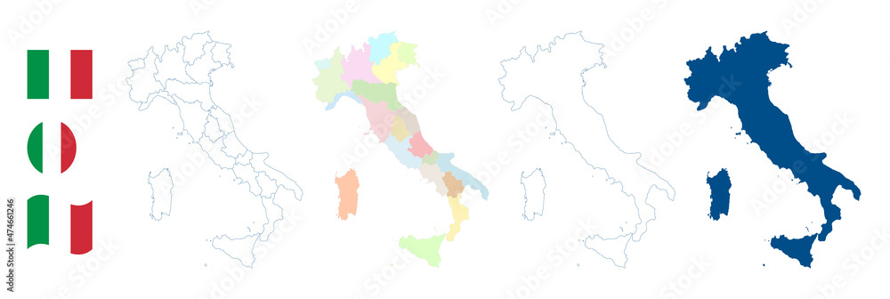 Italy map. Detailed blue outline and silhouette. Administrative ...