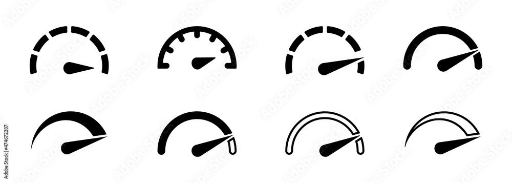 Vettoriale Stock Speedometers icons set. Speed indicator sign ...