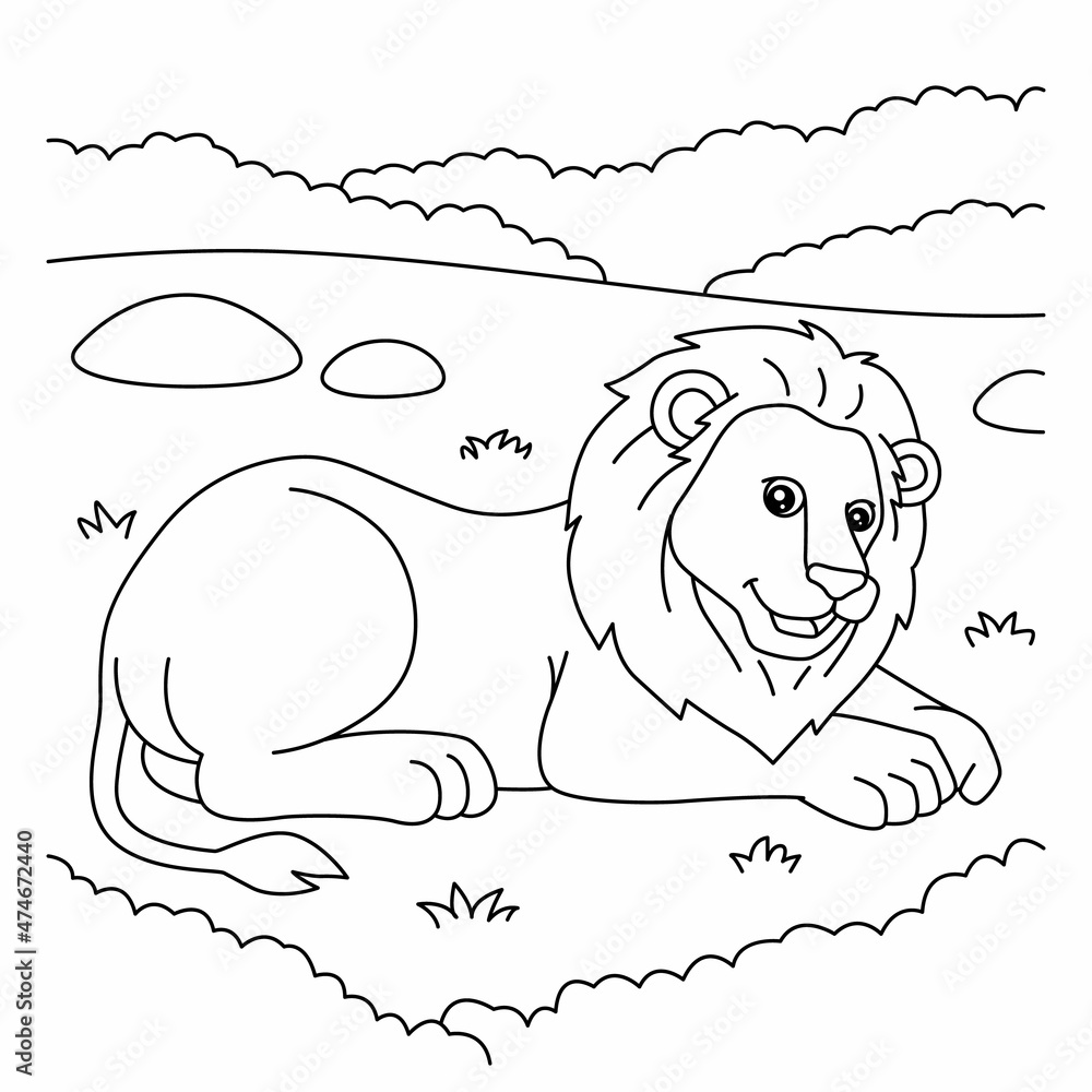 Lion Coloring Page for Kids Stock Vector | Adobe Stock