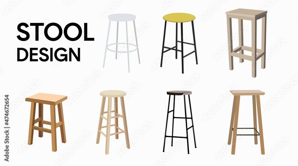 Vector isolated Wooden Stools Set, Vector illustration set of different ...