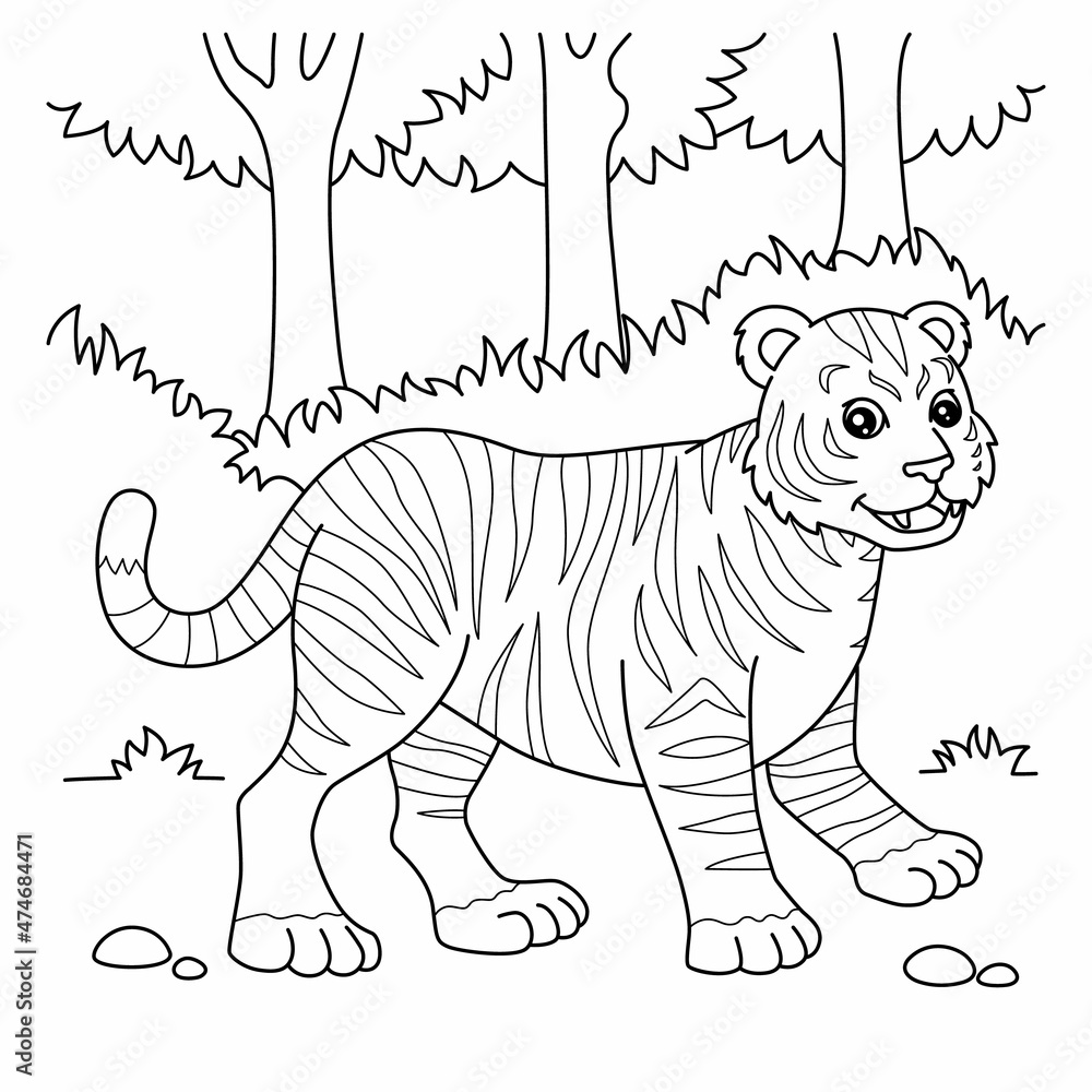 Tiger Coloring Page for Kids Stock Vector | Adobe Stock