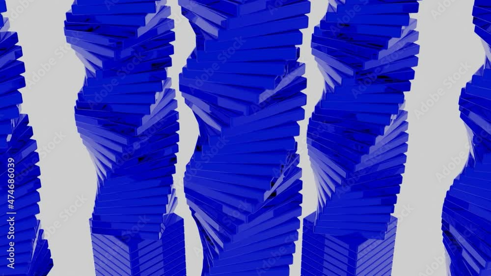 Abstract towers formed by the tiles spinning with the spiral effect ...