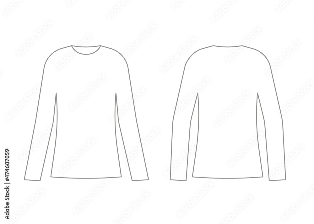 Woman shirt outline template with long sleeve. Regular length tee for ...