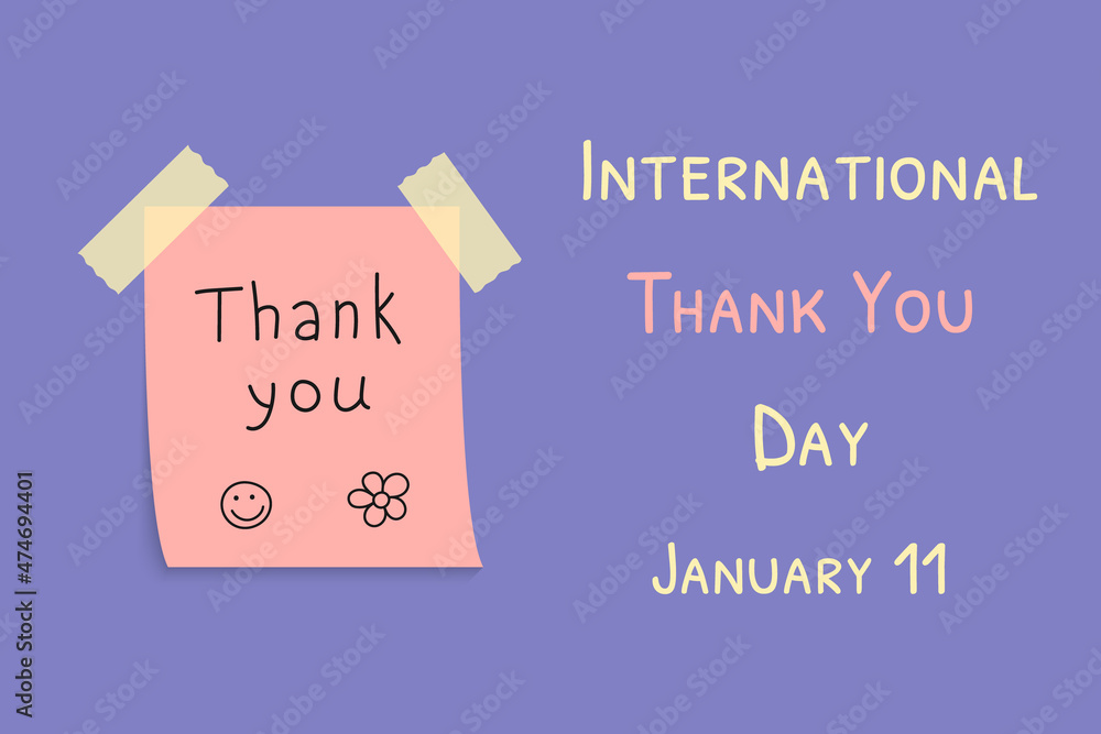 Thank You Day. International holiday at January 11. Sticky note with ...