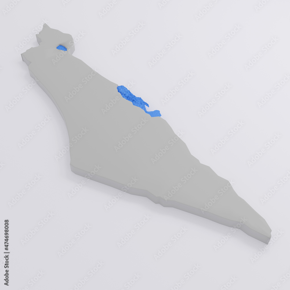 3d rendering, map of israel, israel, eastern country, on a gray ...