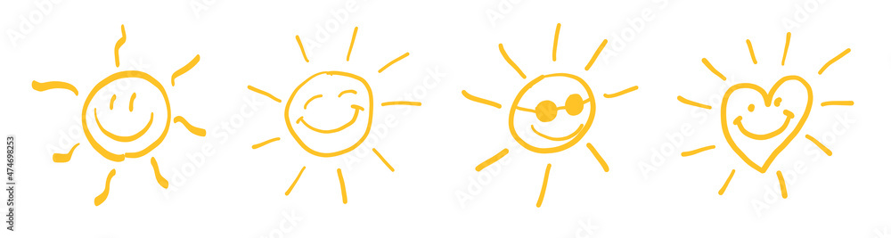 Set of hand drawn sun icons. Vector hands drawn sun icons, doodle ... Set of hand drawn sun icons. Vector hands drawn sun icons, doodle ...