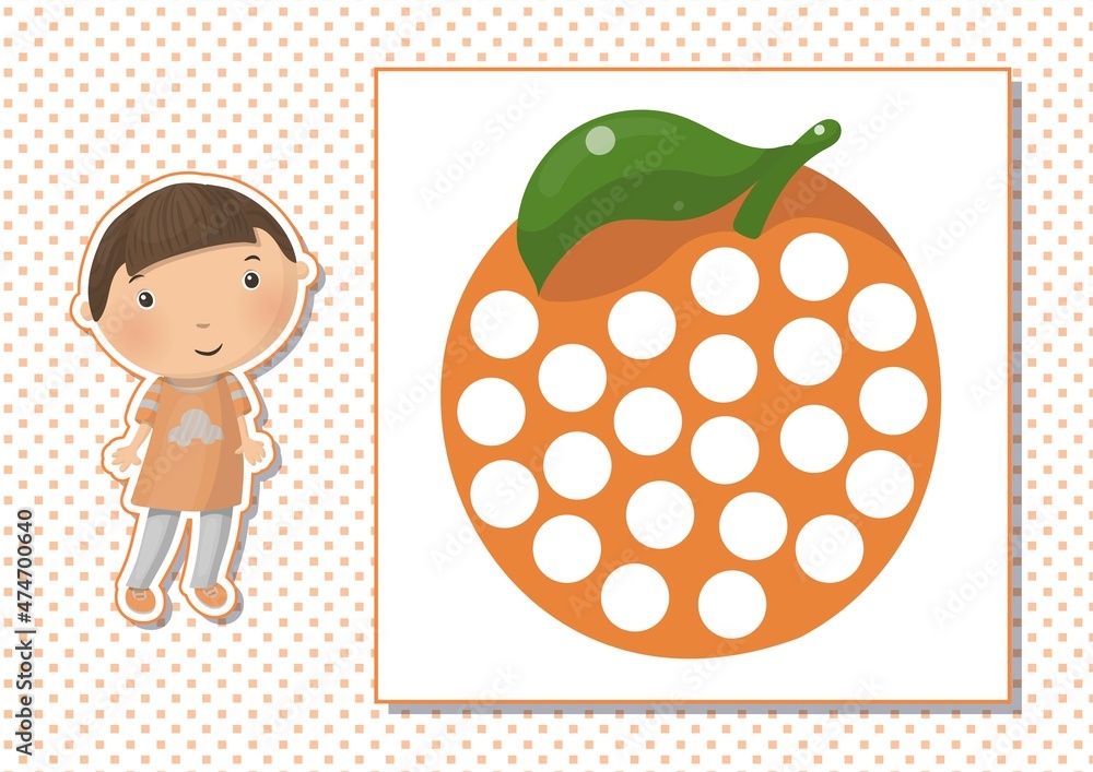 Printable worksheet. Finger painting. Cute cartoon orange. Vector ...