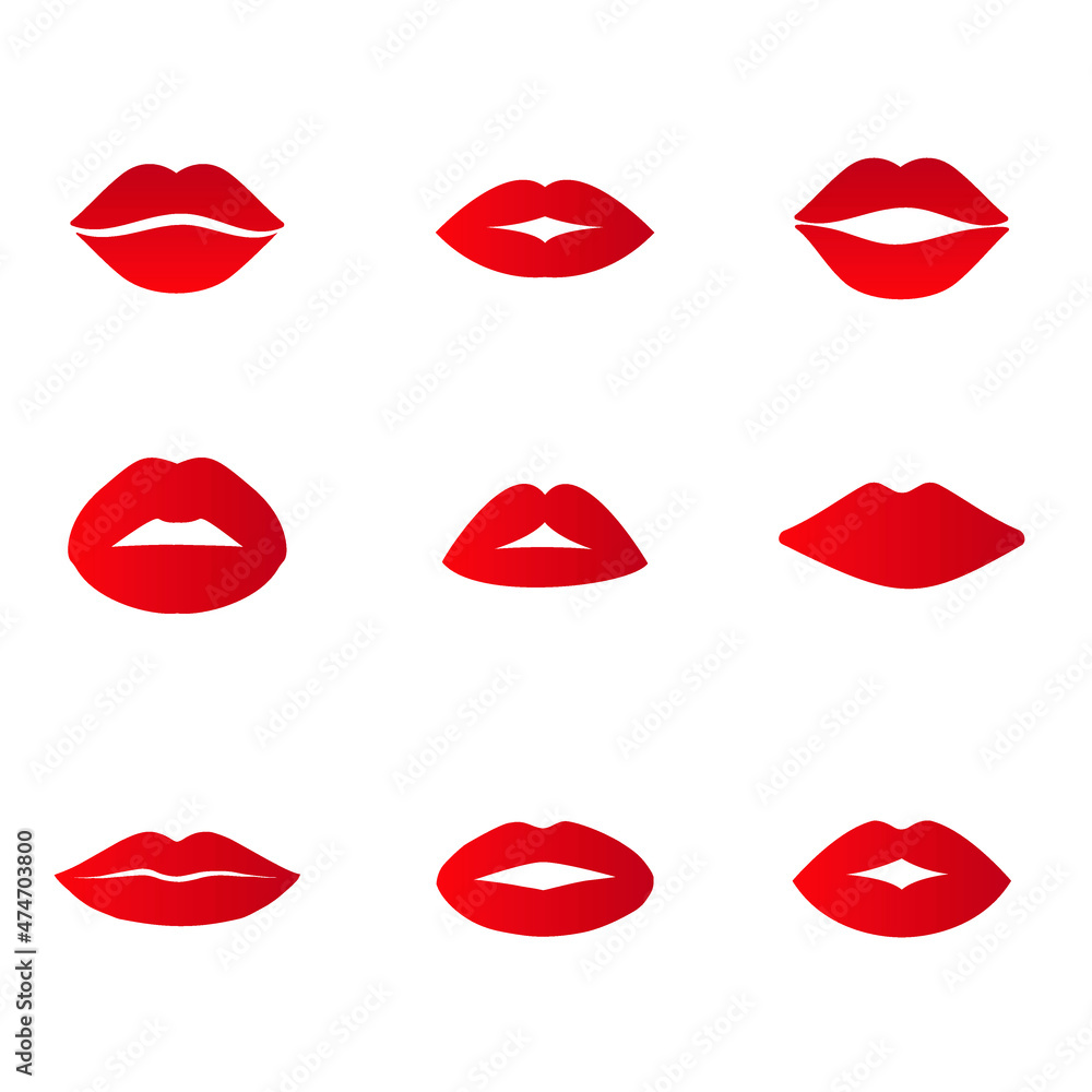 Lips kiss icon vector set. Valentine's Day illustration sign collection ...