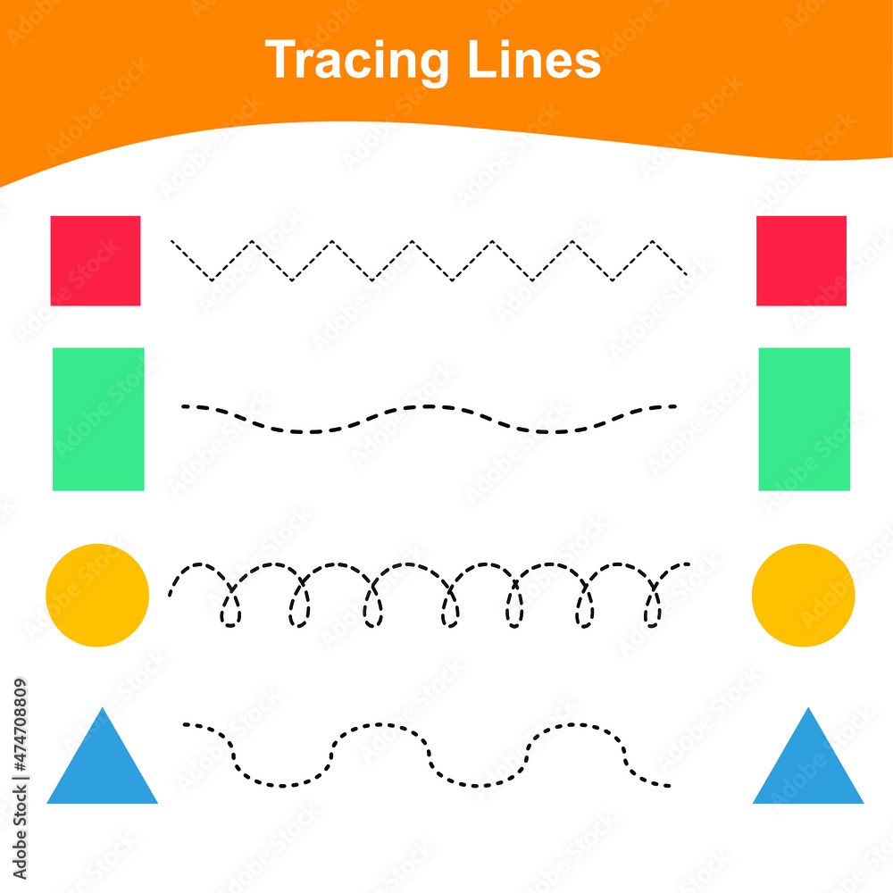 Tracing Lines Game geometric shapes Edition. Educational worksheet ...
