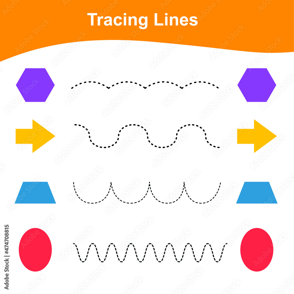 Tracing Lines Game geometric shapes Edition. Educational worksheet ...