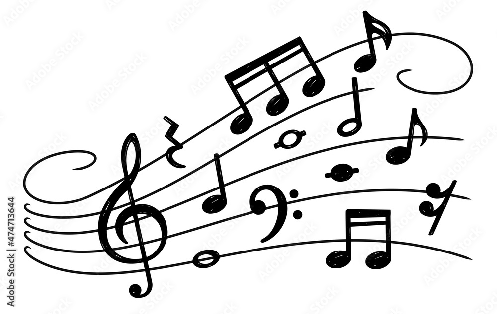 Musical notes wave. Orchestra note music, song score. Abstract sound ...