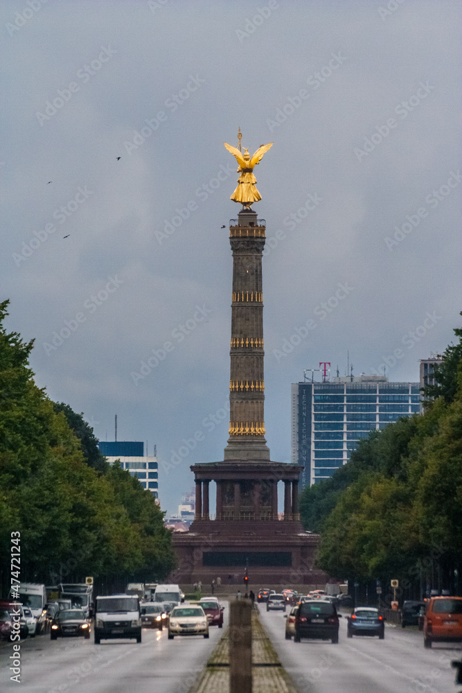 Back view of the famous Victory Column (Siegessäule), a monument with a ...