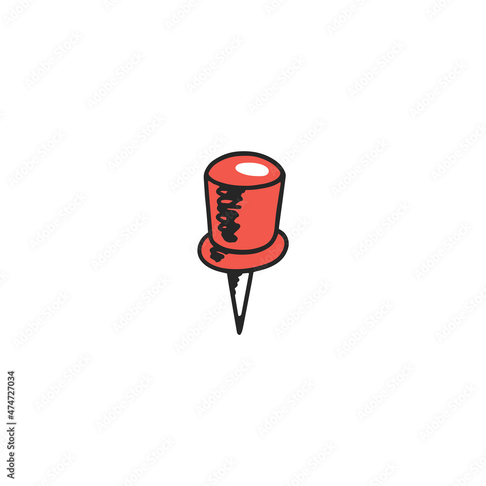 Red pin map needle pointer doodle vector icon. Hand drawn tack for wall ...