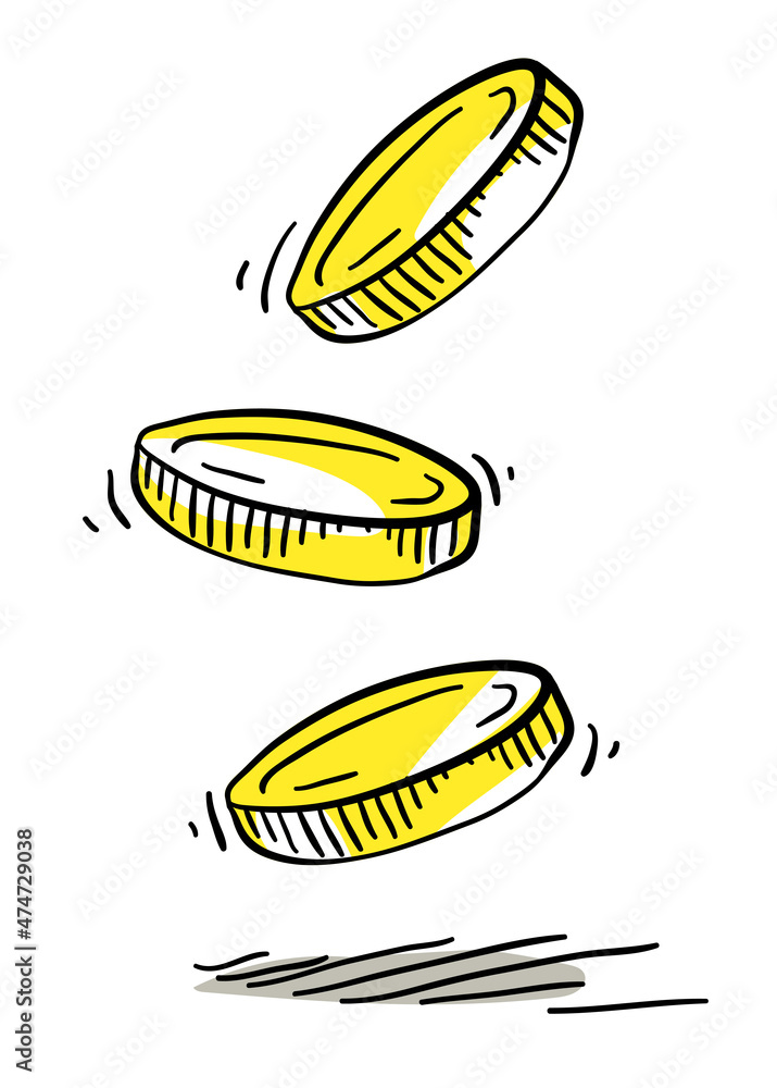 Gold coins falling down design isolated on white transparent background ...