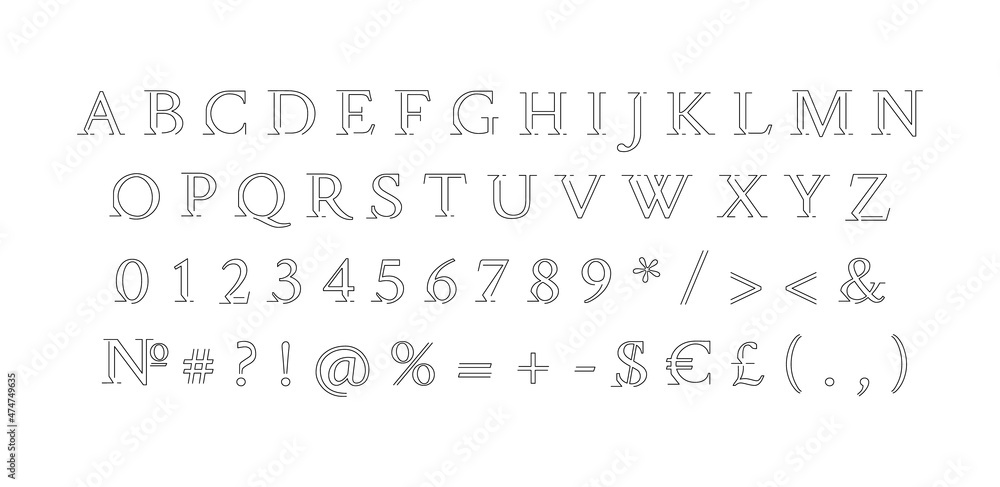 Linear serif roman alphabet set. Vector decorative typography ...