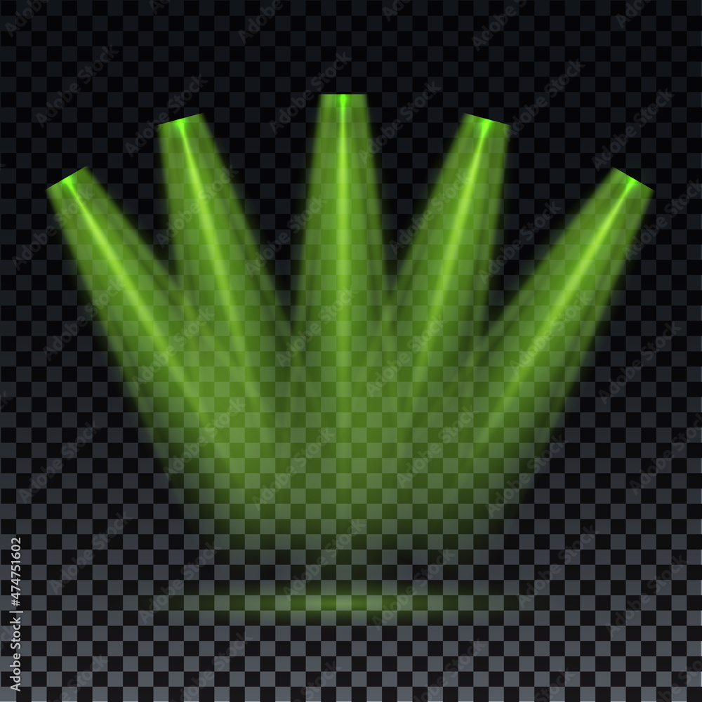 Green spotlight. Green laser beam on transparent background. Laser rays ...