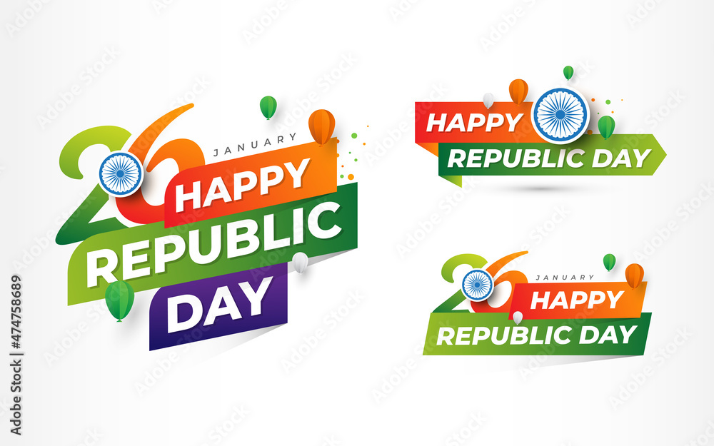 26th January Indian Happy Republic Day Greeting Sticker Collection ...