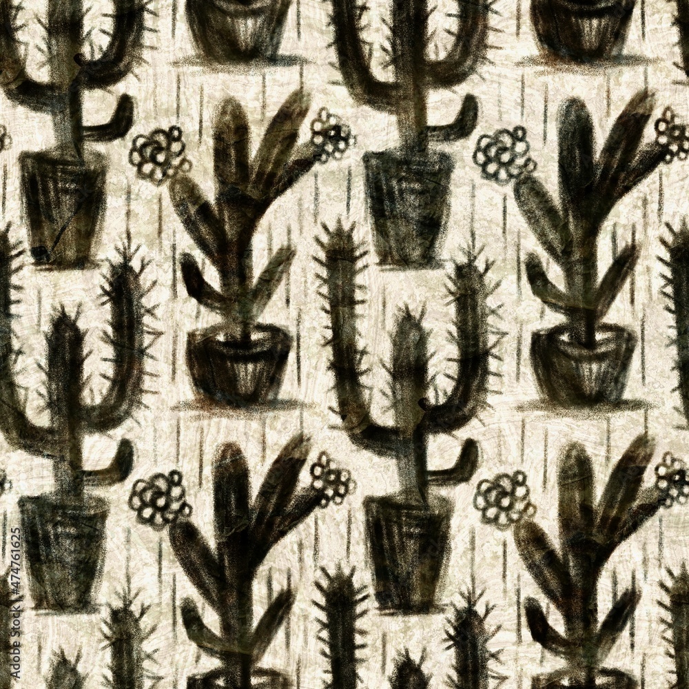 Desert plant on sand texture seamless raster pattern. Organic succulent ...