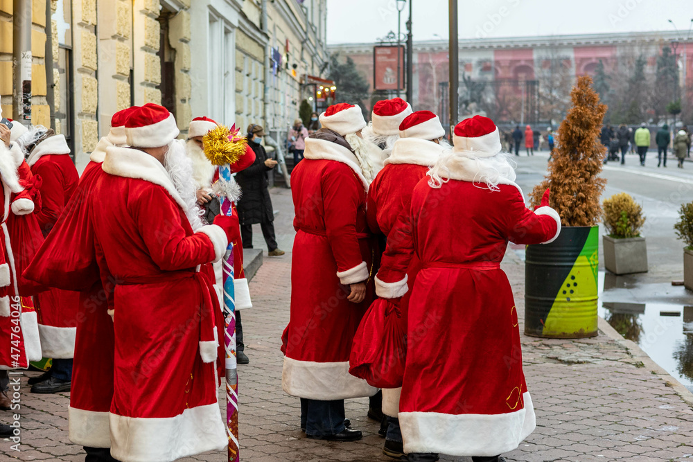 Kiev Ukraine - December 12, 2021: Many Ded Morozs (Santa Clauses) walk ...