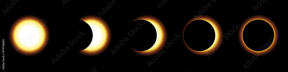 Solar eclipse vector set. Different phases of solar eclipse. Vector ...